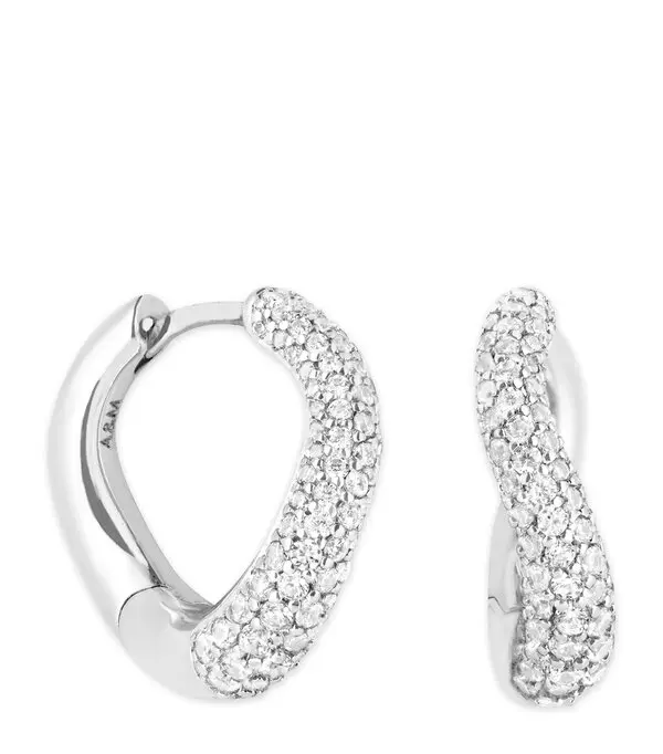 ASTRID & MIYU Rhodium-plated And Crystal Wave Hoop Earrings - Silver