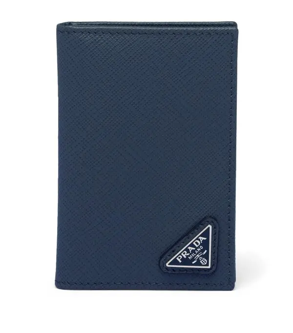 Prada Saffiano Leather Bi-fold Card Holder - Blue