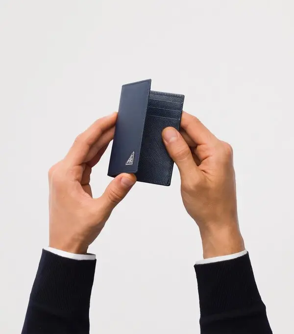 Prada Saffiano Leather Bi-fold Card Holder - Blue