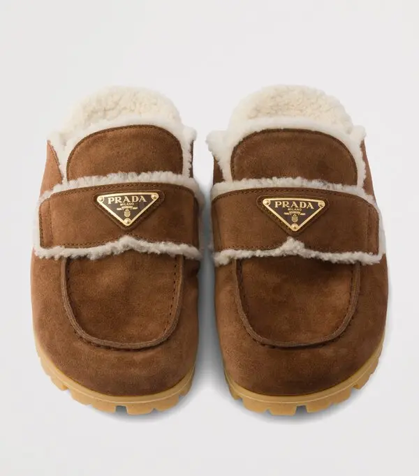 Prada Suede Shearling-lined Mules