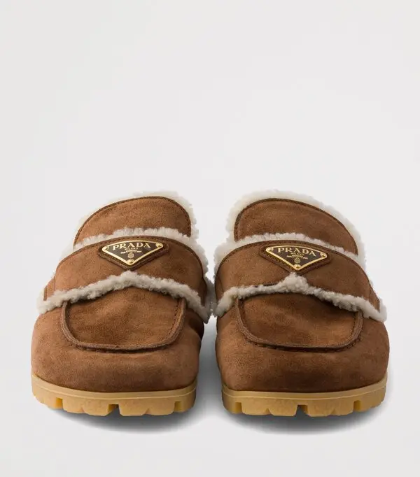 Prada Suede Shearling-lined Mules