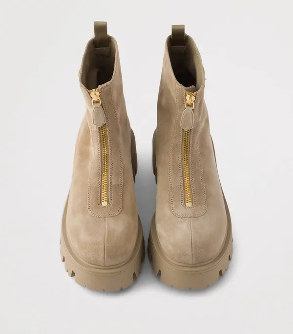 Prada Suede Triangle Ankle Boots