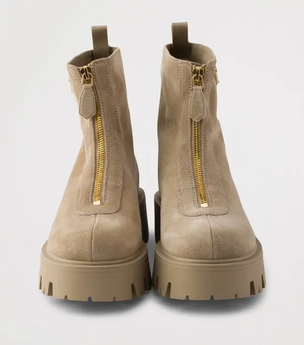 Prada Suede Triangle Ankle Boots