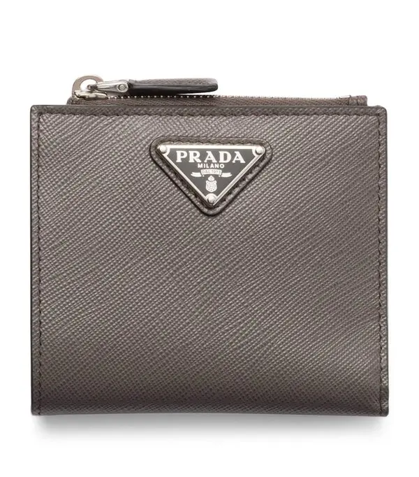 Prada Saffiano Leather Triangle Wallet - Grey
