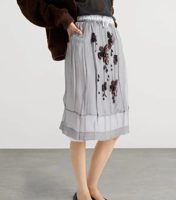 Prada Silk Embroidered Chiffon Midi-skirt - Grey