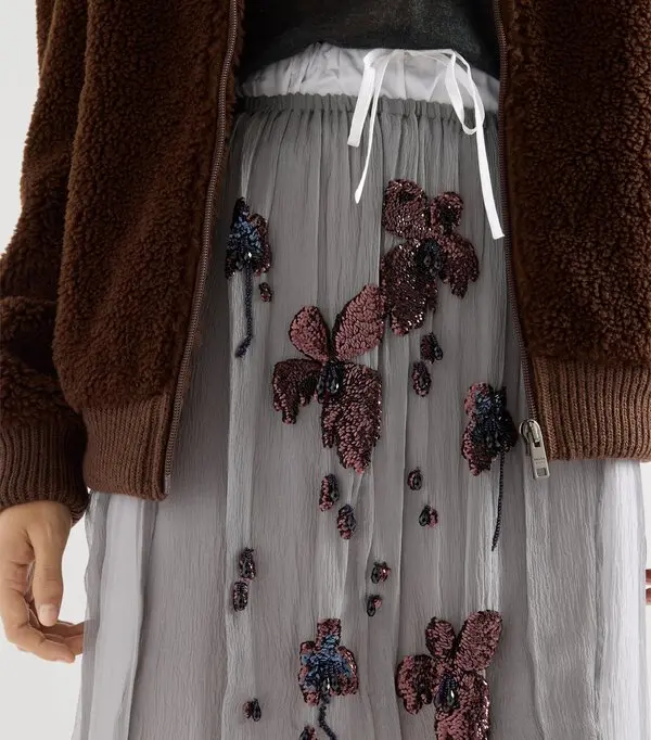 Prada Silk Embroidered Chiffon Midi-skirt - Grey