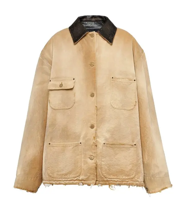 Prada Cotton Canvas Distressed Jacket - Neutral