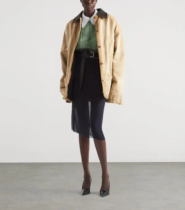 Prada Cotton Canvas Distressed Jacket - Neutral