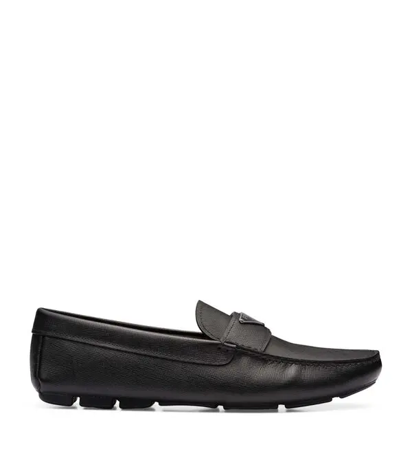 Prada Saffiano Leather Driving Loafers - Black