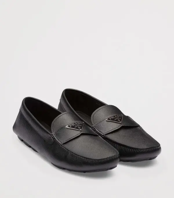 Prada Saffiano Leather Driving Loafers - Black