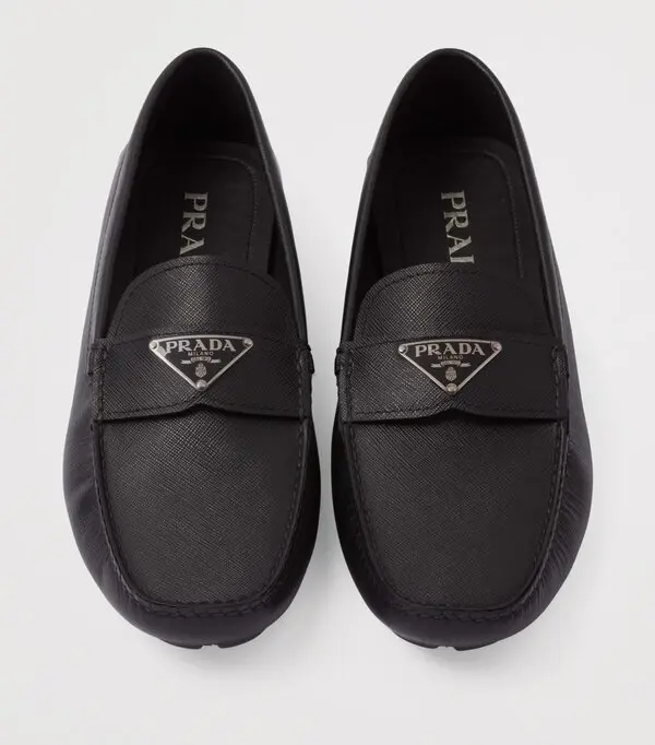 Prada Saffiano Leather Driving Loafers - Black