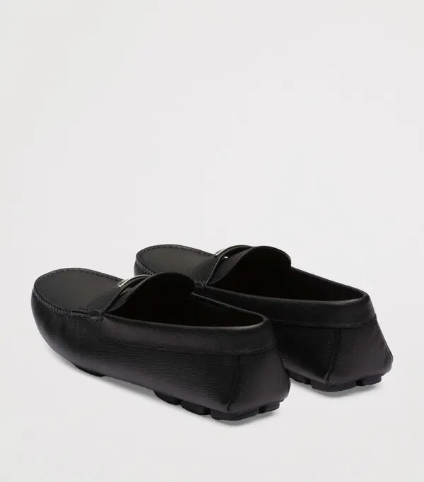 Prada Saffiano Leather Driving Loafers - Black