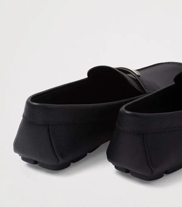 Prada Saffiano Leather Driving Loafers - Black