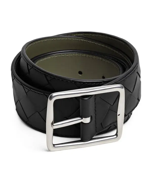 Bottega Veneta Leather Intrecciato Reverso Belt - Grey
