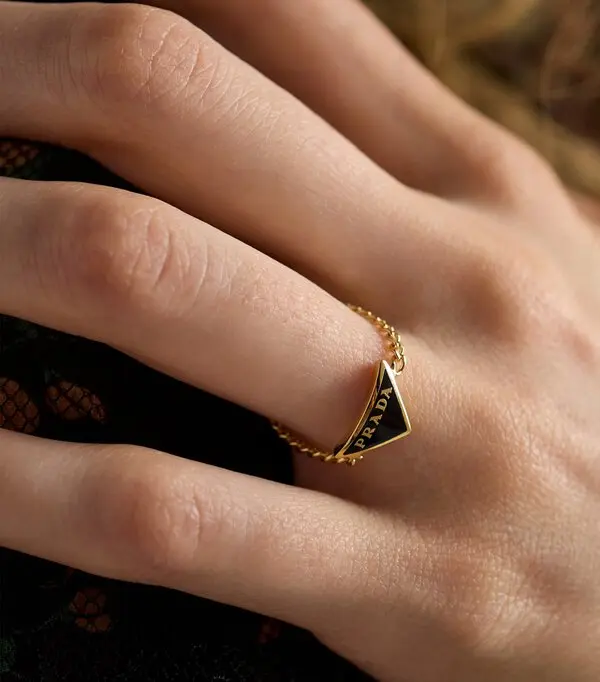 Prada Enamel Triangle Chain Ring - Metallic