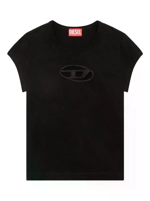 DIESEL® Cutout Organic Cotton T-shirt With Oval D Logo - Black
