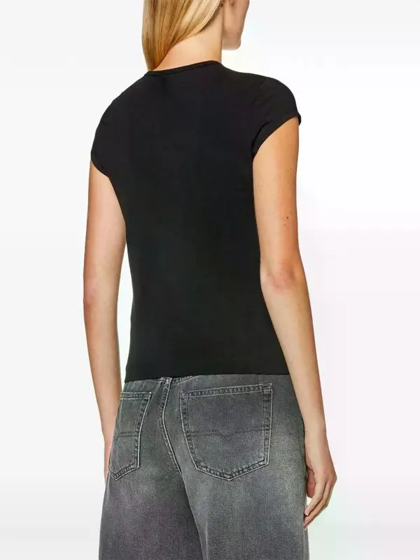 DIESEL® Cutout Organic Cotton T-shirt With Oval D Logo - Black