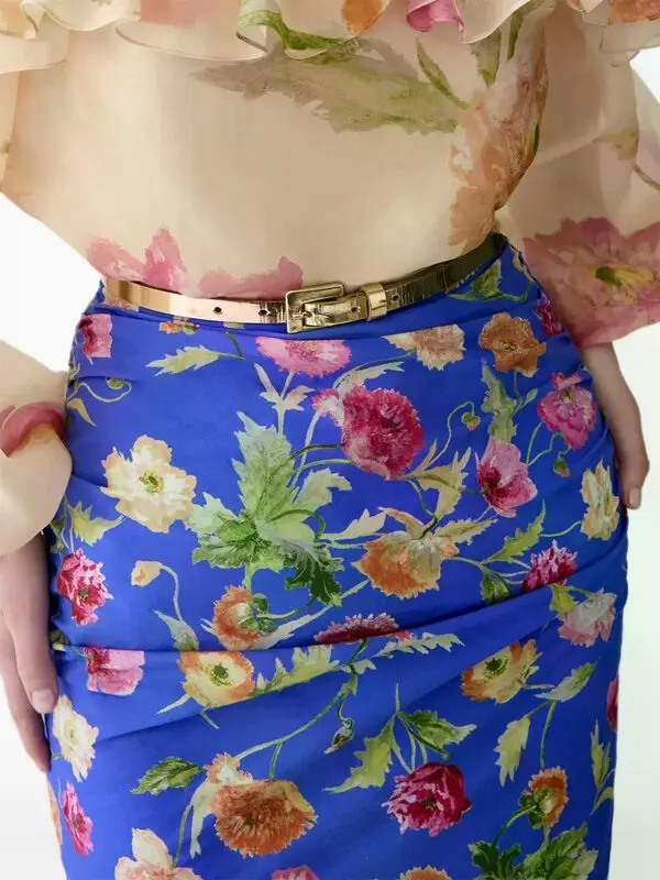 Carolina Herrera Poppy-print Ruched Midi Skirt