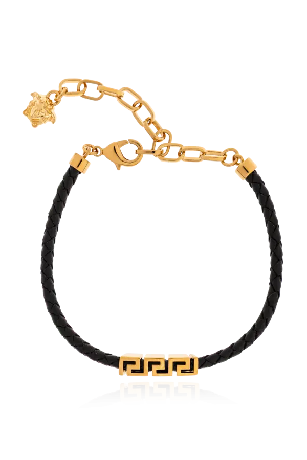 Versace Braided Leather Bracelet - Black