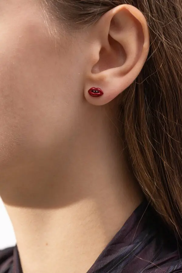 Marc Jacobs Brass Lips Earrings - Red