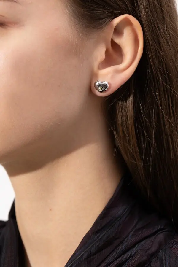 Marc Jacobs Brass Heart Stud Earrings - Silver