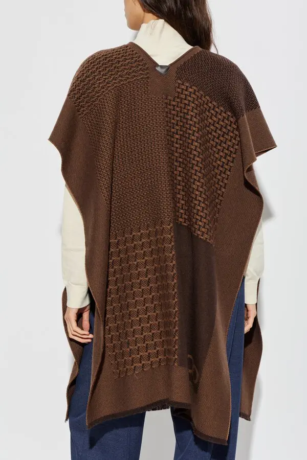 FERRAGAMO Wool Poncho With Geometric Logo Detail - Brown