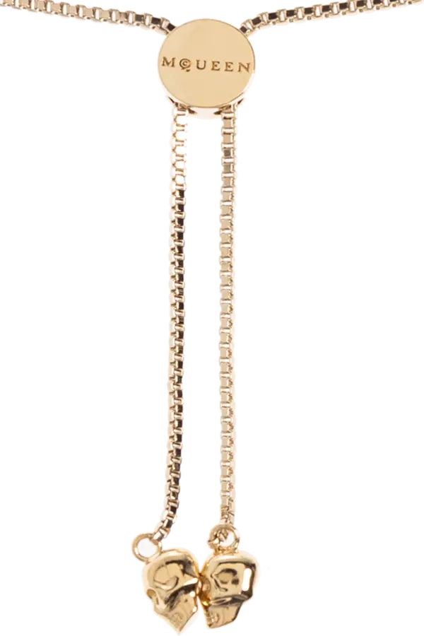 Alexander McQueen Adjustable Bracelet With Crystals And Skull Motif - Gold
