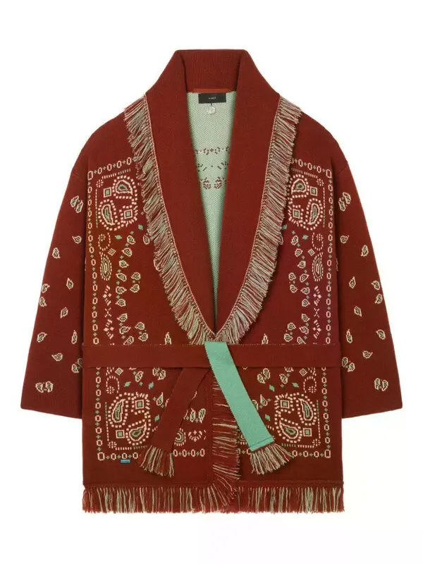 Alanui Bandana Jacquard Fringed Cardigan - Brown