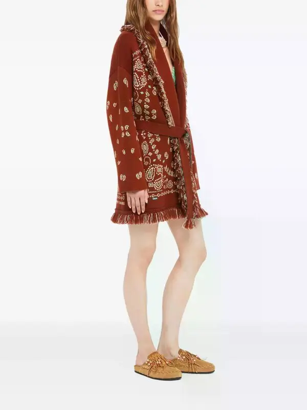 Alanui Bandana Jacquard Fringed Cardigan - Brown