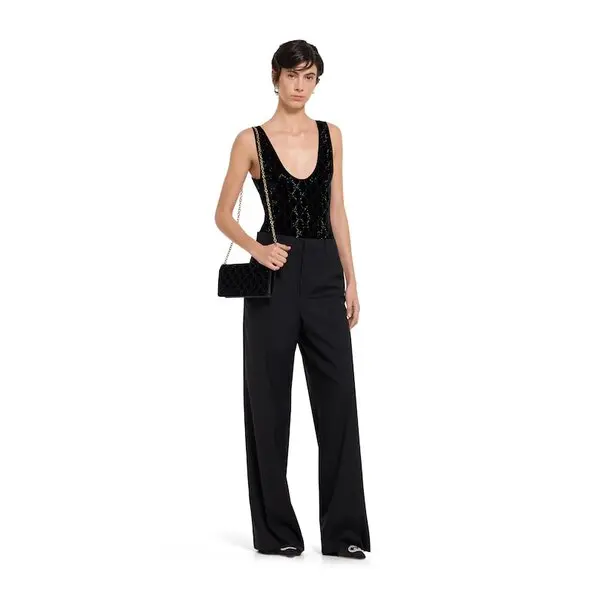 Gucci Chenille Bodysuit With Gg Crystals - Black