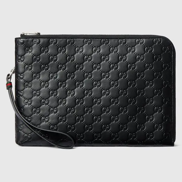 Gucci Gg Embossed Leather Pouch - Black