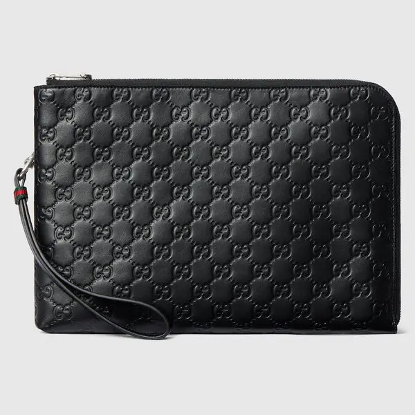 Gucci Gg Embossed Leather Medium Pouch - Black