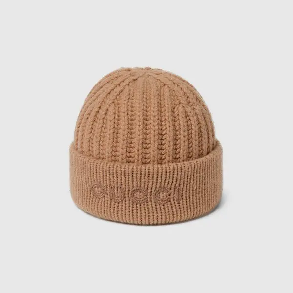 Gucci Wool Cashmere Hat With Embroidery - Beige