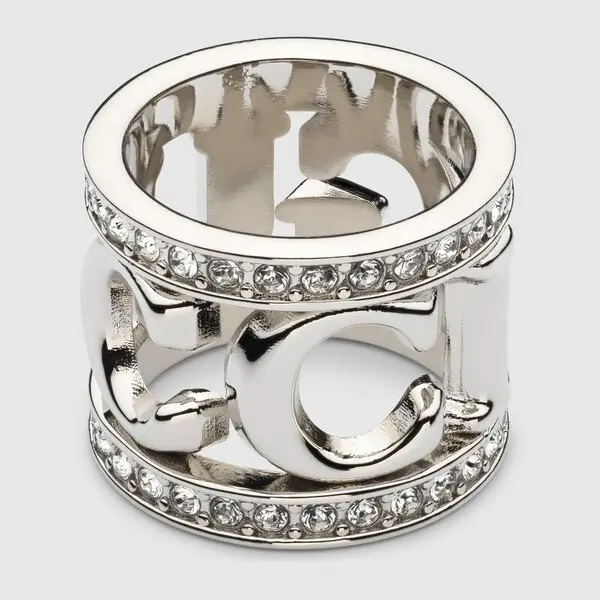 Gucci Logo Carré Ring With Crystals