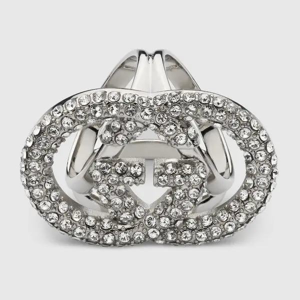 Gucci Crystal Interlocking G Carré Ring - Silver