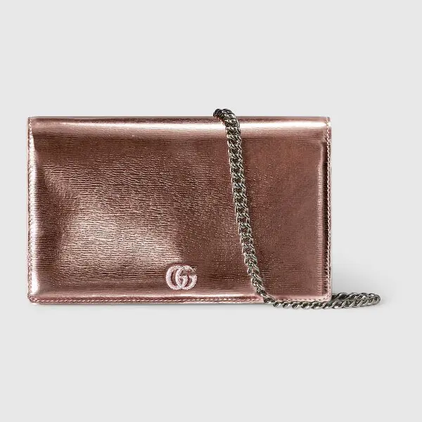 Gucci Bi-color Gg Marmont Wallet On Chain Leather - Gold