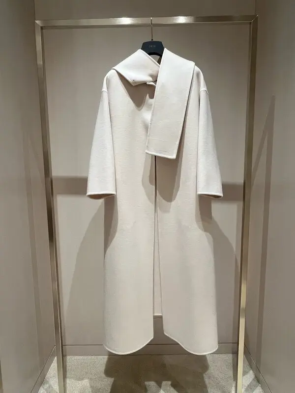 Dior Beige Wool Coat With Scarf - Off-white