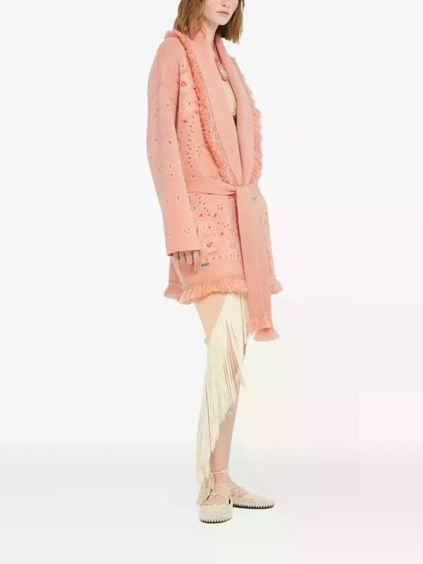 Alanui Bandana Jacquard Fringed Cardigan - Pink