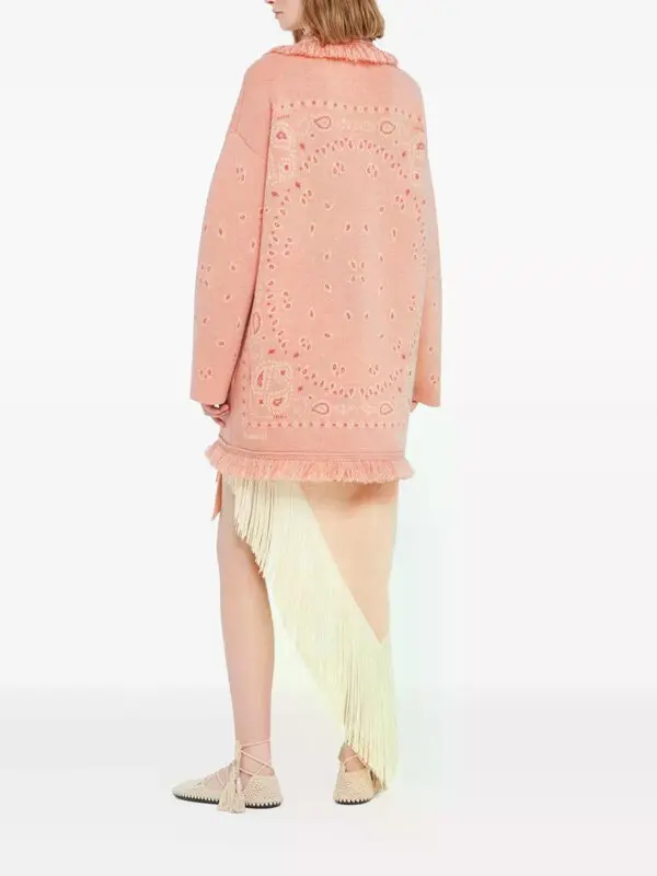 Alanui Bandana Jacquard Fringed Cardigan - Pink
