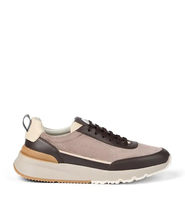 Brunello Cucinelli Suede And Calfskin Runner Sneakers - Brown