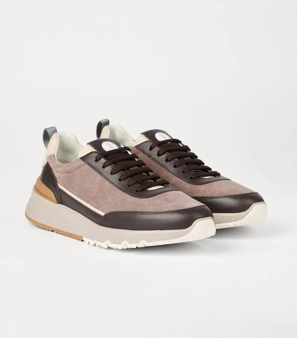 Brunello Cucinelli Suede And Calfskin Runner Sneakers - Brown