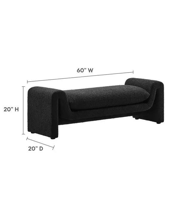 MODWAY Waverly Boucle Fabric Bench - Black