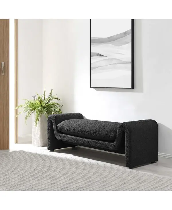 MODWAY Waverly Boucle Fabric Bench - Black
