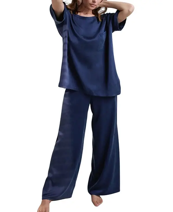 Lunya Silk Tee Pant Set - Deep Blue