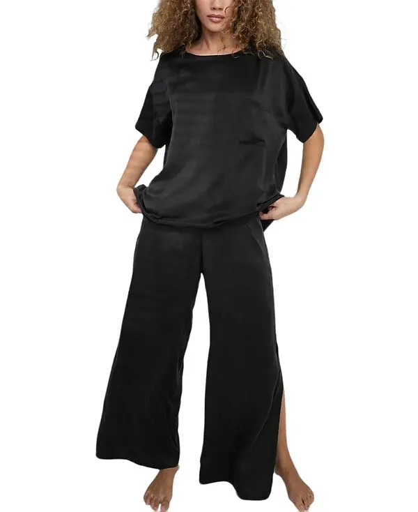 Lunya Silk Tee Pant Set - Immersed Black