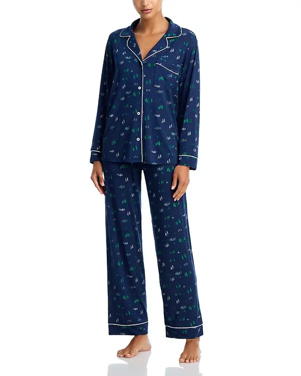 Eberjey Gisele Printed Long Pajama Set - Forest Pine Navy/ivory