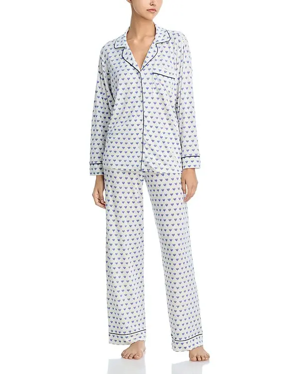 Eberjey Gisele Printed Long Pajama Set - Hannukah Glow Nouvean Navy/navy