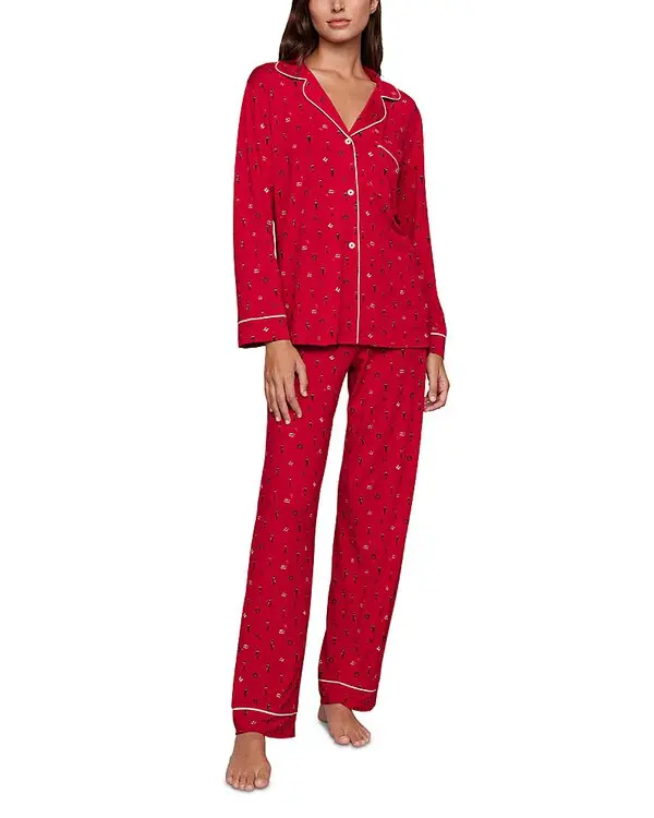 Eberjey Gisele Printed Long Pajama Set - Nutcracker Holly Red/ivory