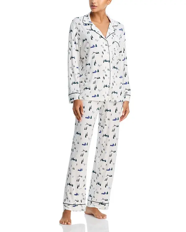 Eberjey Gisele Printed Long Pajama Set - Ski Chalet Ivory/pine