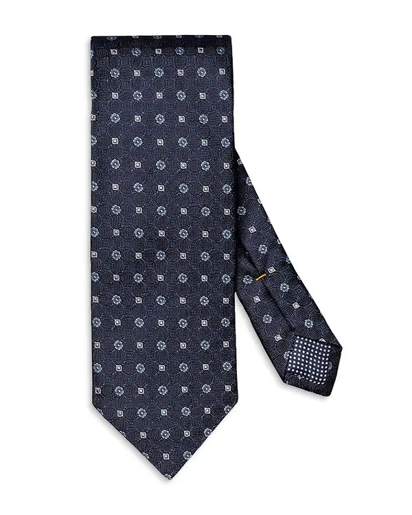 Eton Floral Printed Silk Neck Tie - Navy